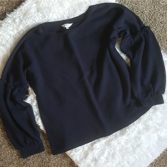 crown & ivy | Tops | Crownandivybluerufflesleevetopsizemedium | Poshmark